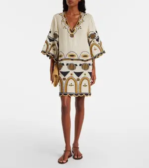 ERES Medaillon Embroidered Linen Minidress
