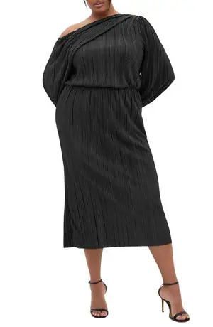 City Chic Long Sleeve Midi Dress - Black
