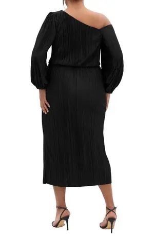 City Chic Long Sleeve Midi Dress - Black