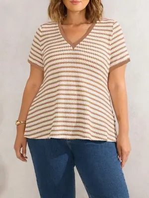 LIVE UNLIMITED Contrast Stripe Crochet Top