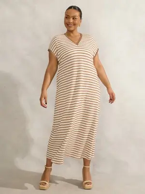 LIVE UNLIMITED Contrast Stripe Crochet Midi Dress - Multi/tan