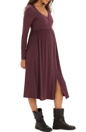 Hatch Collection HATCH COLLECTION Ribbed Knit Nursing Dress Prune
