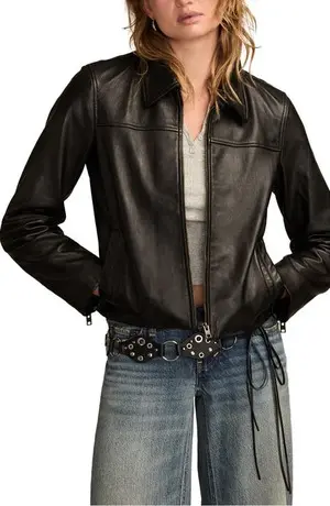 Lucky Brand Leather Zip Up Jacket