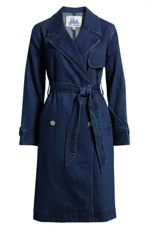 CITY BLUES Denim Belted Trench Coat