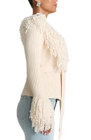 Naked Wardrobe Fringe Tie Waist Chenille Cardigan