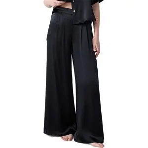 ETAM Pearly Silk Wide Leg Pajama Pants - Black