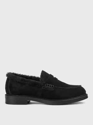 DOUCAL'S Suede Loafers With Fur Trim - Black