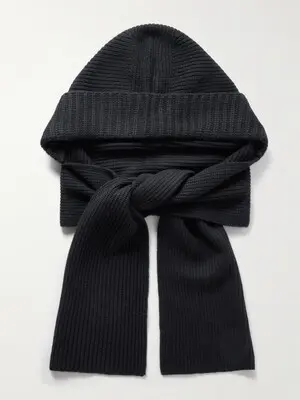 YVES SALOMON Hooded Ribbed Snood - Black