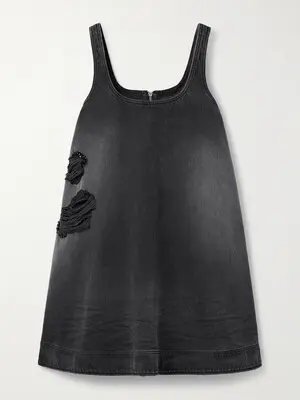 Simone Rocha Distressed Embellished Denim Mini Dress