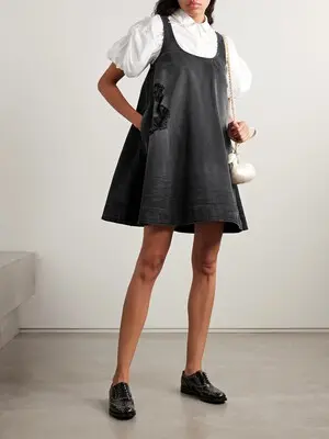 Simone Rocha Distressed Embellished Denim Mini Dress