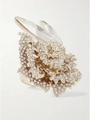 Alexander McQueen Carnation Gold-tone Crystal Ring - Silver