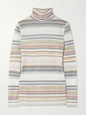 Missoni Striped Metallic Crochet-knit Turtleneck Sweater - Multi