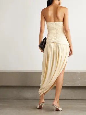 Magda Butrym Ruched Crepe-jersey Midi Dress - Neutrals