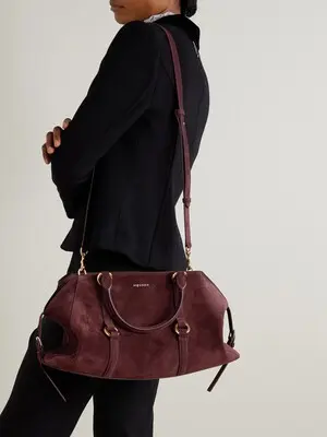 Alexander McQueen Farringdon Medium Suede Shoulder Bag - Burgundy