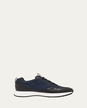 John Lobb Stream Leather And Nylon Sneakers - Black/navy