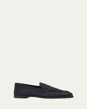 John Lobb Pace Nubuck Leather Penny Loafers - Midnight