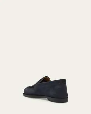 John Lobb Pace Nubuck Leather Penny Loafers - Midnight