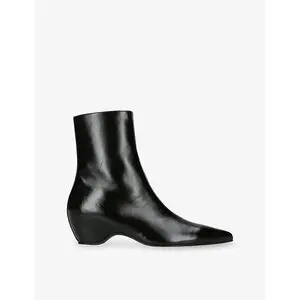 Khaite Sybil 40 Glazed-leather Ankle Boots