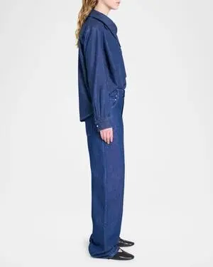 TWP Cotton Denim Shirt With Asymmetric Collar - Dkgray