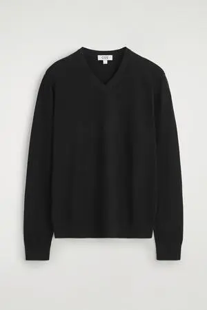 Cos Slim Merino Wool V-neck Sweater - Black