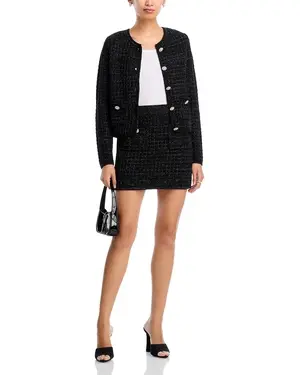 Aqua Crystal Button Cardigan Sweater - Black