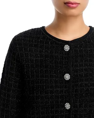 Aqua Crystal Button Cardigan Sweater - Black