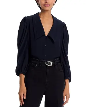 FRAME The Silk Long Sleeve Sailor Blouse - Navy