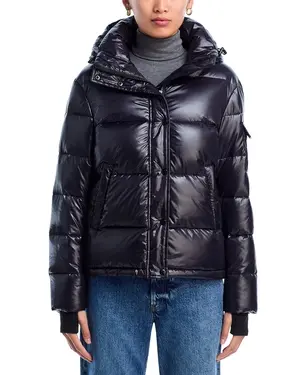 Aqua Gloss Puffer Jacket With Hood - Jet