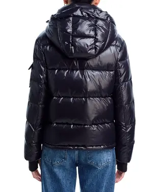 Aqua Gloss Puffer Jacket With Hood - Jet