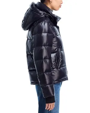 Aqua Gloss Puffer Jacket With Hood - Jet