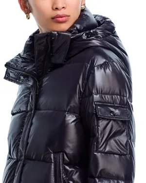 Aqua Gloss Puffer Jacket With Hood - Jet
