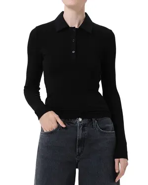 AGOLDE Amos Polo Collar Top - Black