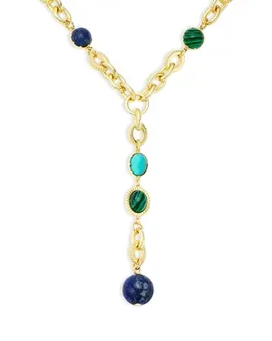 Aqua Chain Y Necklace - Blue/gold