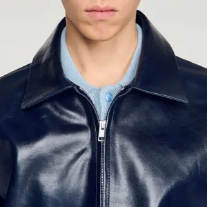 Sandro Leather Jacket With Wing Collar And Zip Fastening