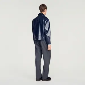 Sandro Leather Jacket With Wing Collar And Zip Fastening