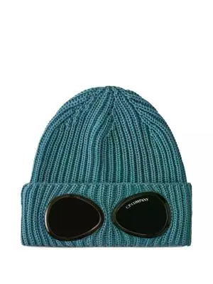 C.P. COMPANY Goggle-detail Ribbed Wool Beanie - Blue