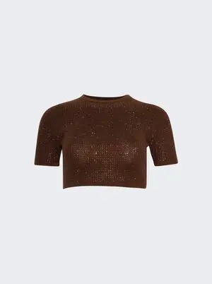 David Koma Rhinestone-embroidered Crop Top - Brown