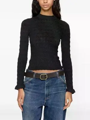 Sea Ruby Textured Ruffled Sleeve Sweater - Black