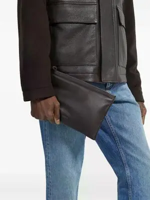Zegna Leather Clutch With Embossed Logo