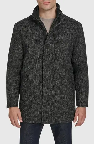 Andrew Marc Dorsey Plaid Car Coat - Black