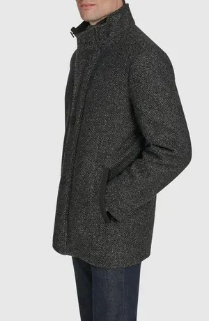 Andrew Marc Dorsey Plaid Car Coat - Black