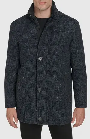Andrew Marc Dorsey Plaid Wool Blend Car Coat - Navy