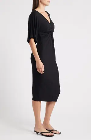 Loveappella Twist Front Knit Midi Dress