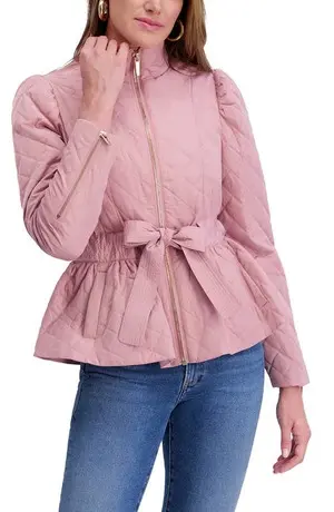Kensie Quilted Peplum Jacket - Rose