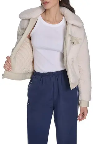 LEVI'S Fleece & Denim Bomber Jacket - Cream