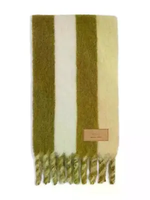 Ami Striped Fringed Scarf - Green