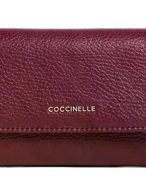 COCCINELLE Metallic Trifold Leather Wallet - Red