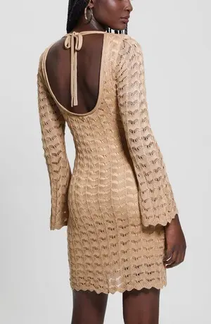 Guess Pointelle Sweater Dress - Rust