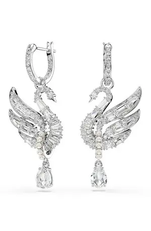 SWAROVSKI Swan Crystal & Faux Pearl Drop Earrings - White/silver