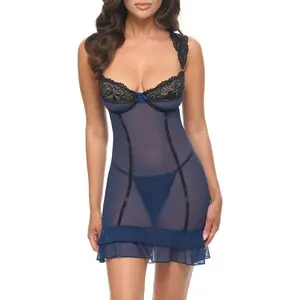 OH LA LA CHERI Amanda Underwire Chemise - Estate Blue/black